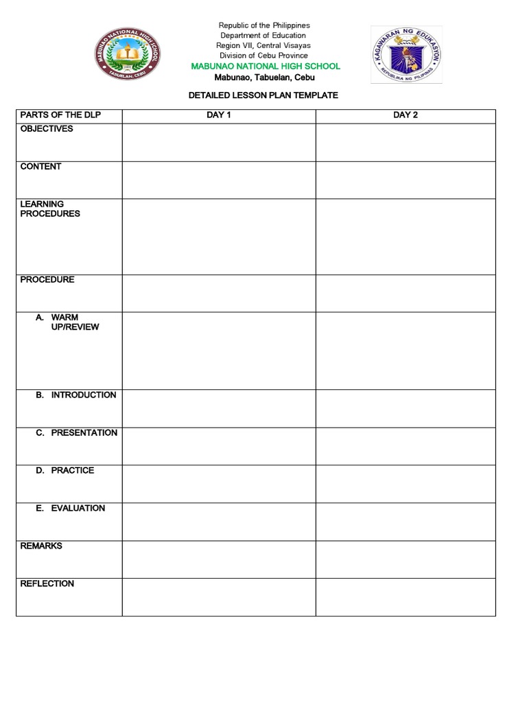 Mabunao, Tabuelan, Cebu Detailed Lesson Plan Template Parts of The DLP ...