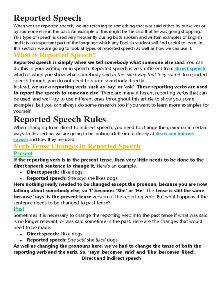 Understanding Reported Speech Rules | PDF | Grammar | Language Mechanics