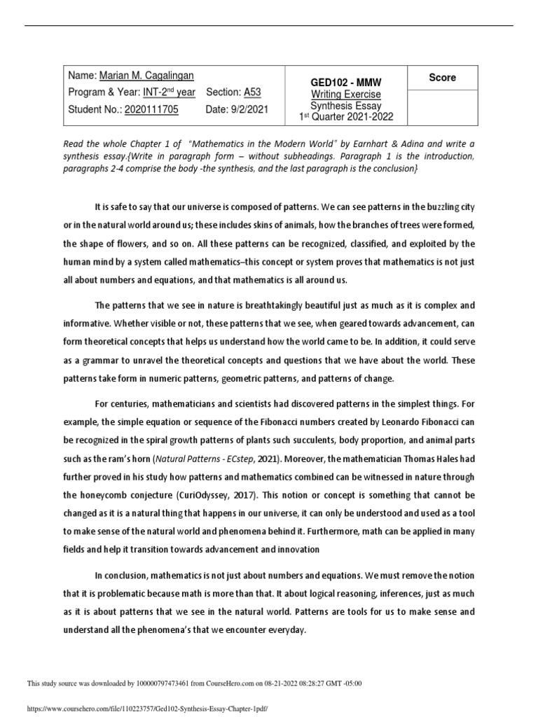 Ged102 Synthesis Essay Chapter 1 PDF | PDF | Mathematics | Science