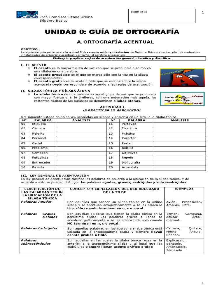 Guía 1 Ortografía Acentual | PDF | Voz humana | Fonética