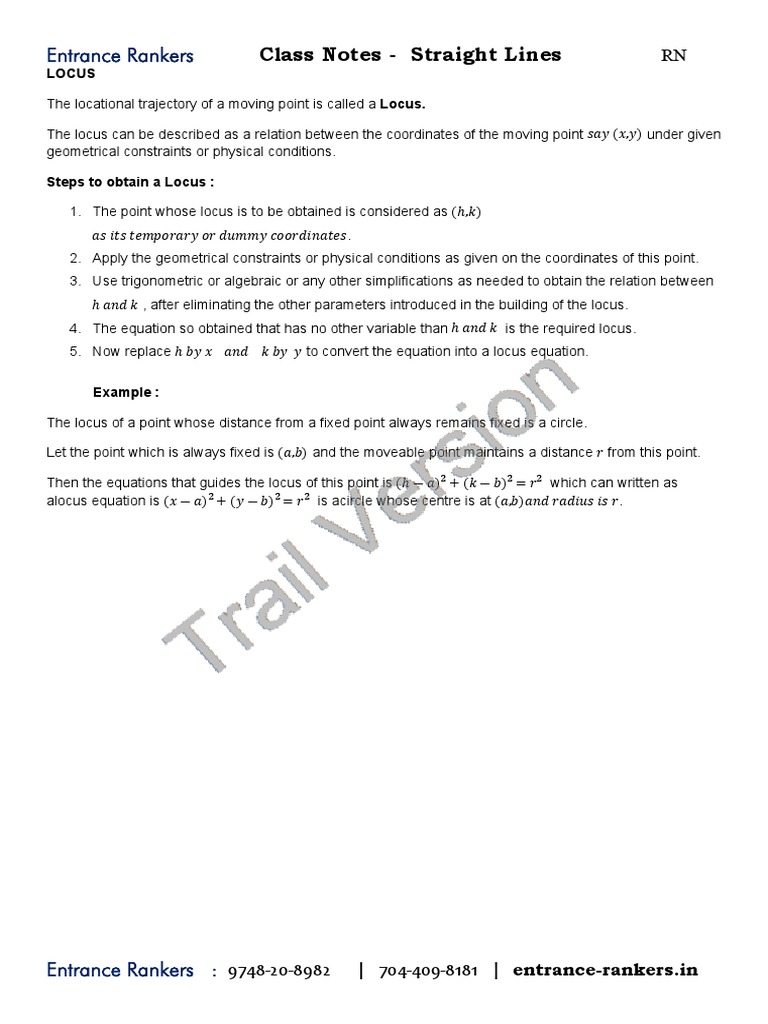 Locus in Geometry Class Notes | PDF