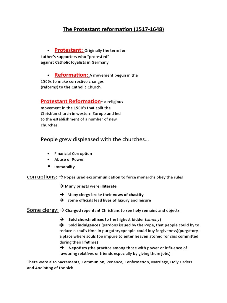 Protestant Reformation Overview (1517-1648) | PDF | Catholic Church ...