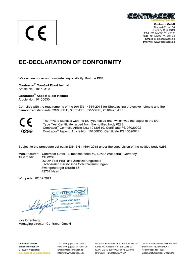 Ec-Declaration of Conformity - Comfort - Aspect - 2021 | PDF | Regulation