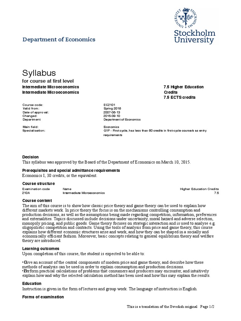 Intermediate Microeconomics Syllabus: An In-Depth Look at the Course ...
