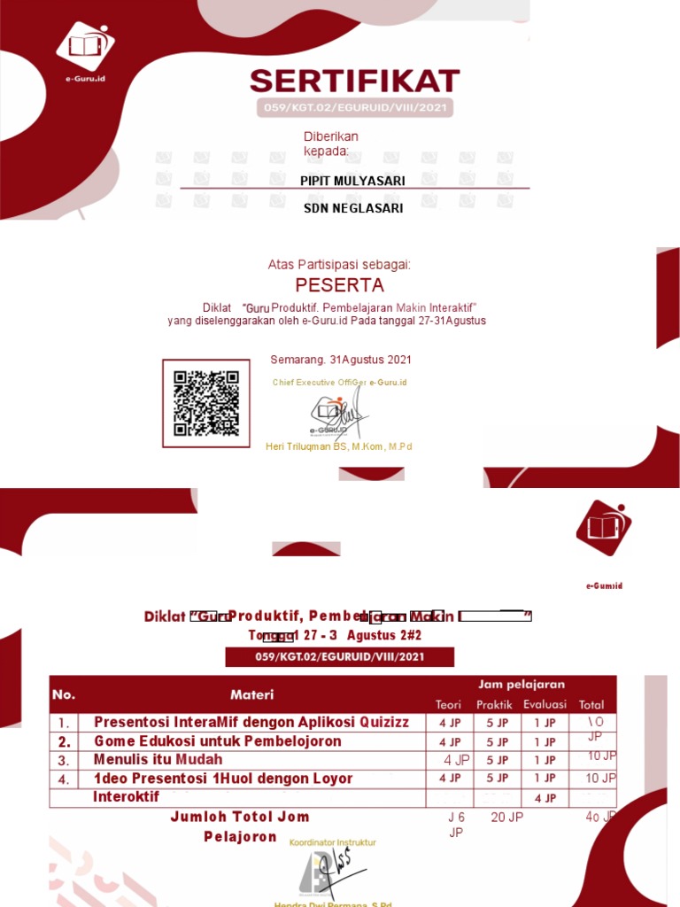 Heri Sertifikat Pelatihan Guru Produktif 40 JP | PDF