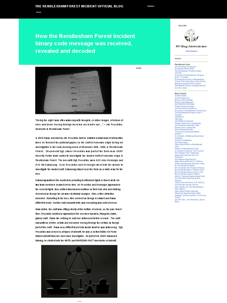 How The Rendlesham Forest Incident Binary Code Message Was Received - Revealed and Decoded | PDF ...