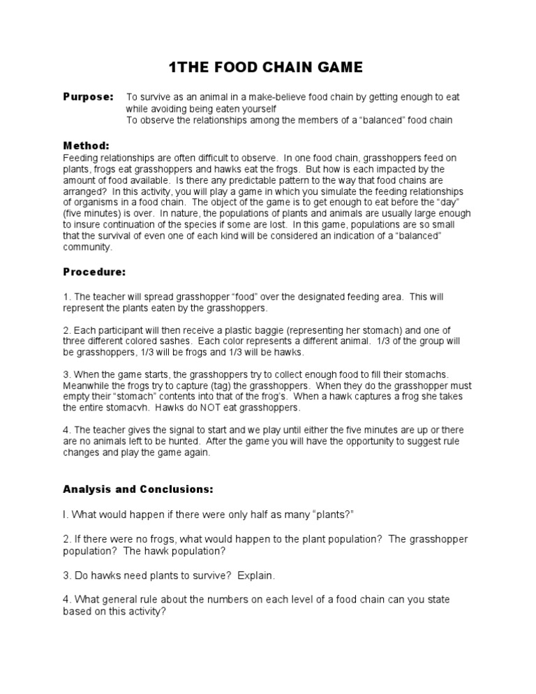 Food Chain Survival Game Activity | PDF