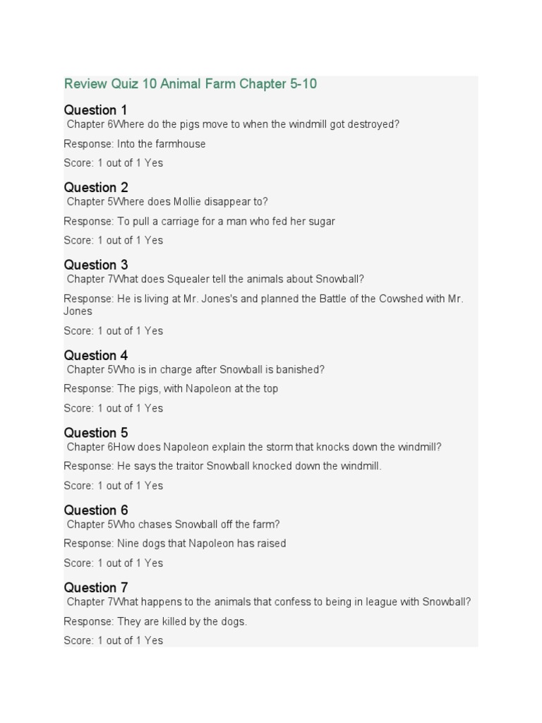 Animal Farm Chapter 5-10 Quiz Review | PDF | Language Arts & Discipline ...