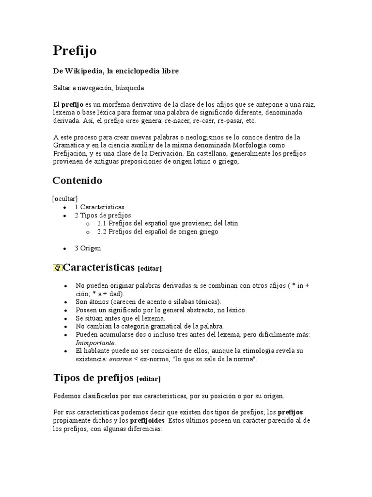 Características y tipos de prefijos | PDF | Palabra | Cognición