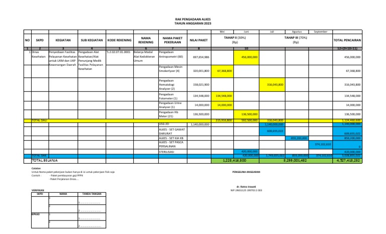 Rencana Anggaran Kas Pengadaan Alkes Draft 1 | PDF