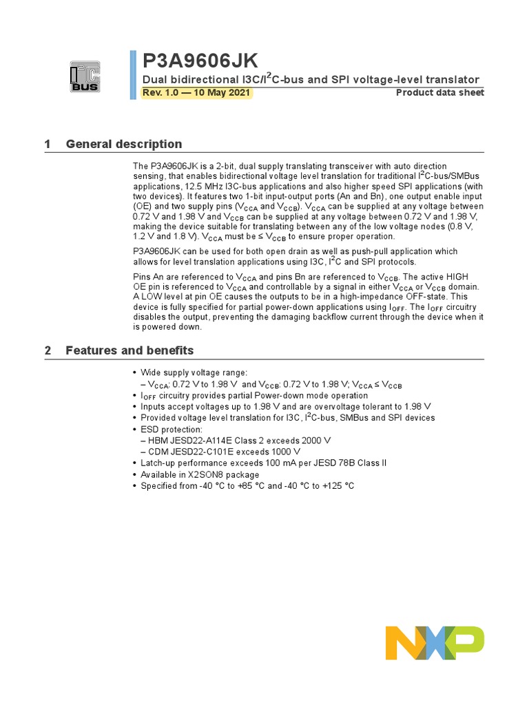 P3A9606JK - Dual Bidirectional I3C-I2C-bus and SPI Voltage-Level ...