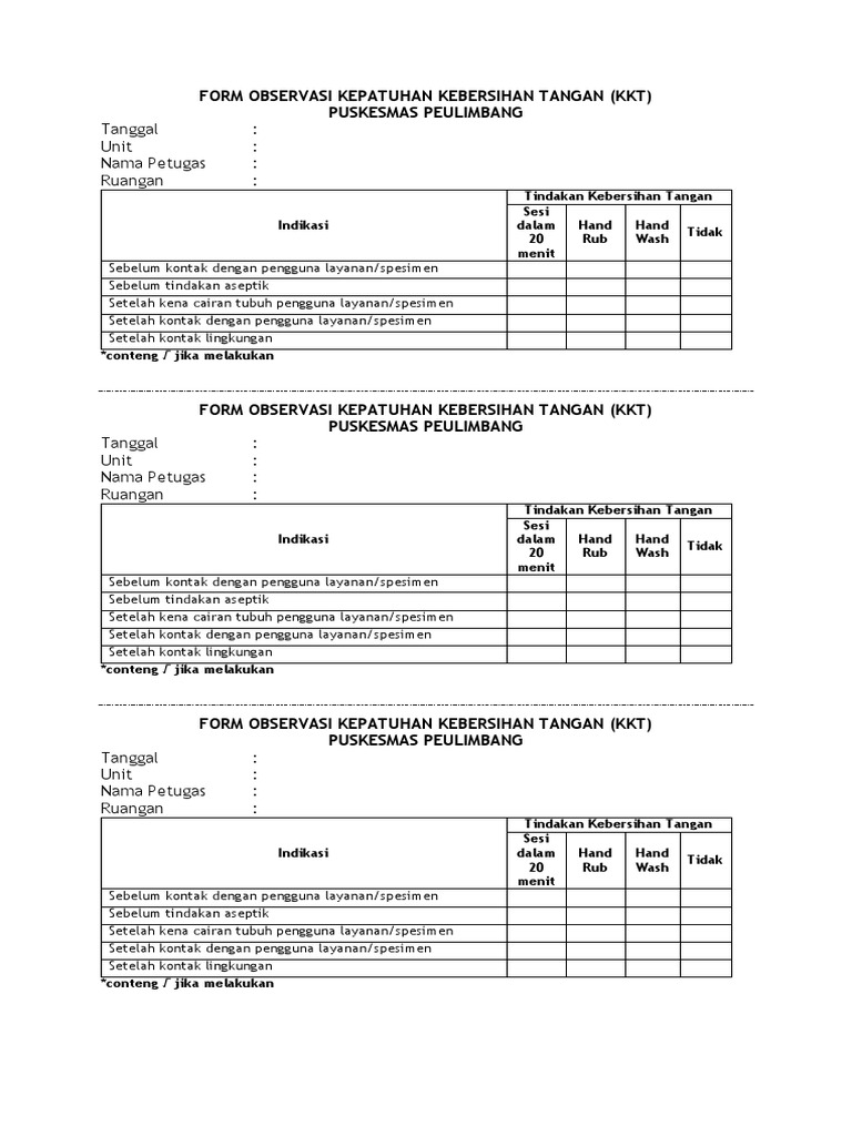 Form Observasi Kepatuhan Kebersihan Tangan | PDF