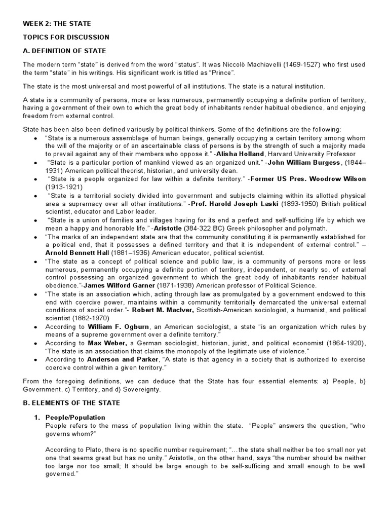 Week 2 - The State | PDF | State (Polity) | Sovereignty