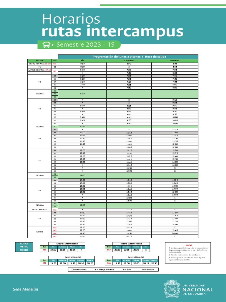 Horarios y Rutas Intercampus Unal Med | PDF