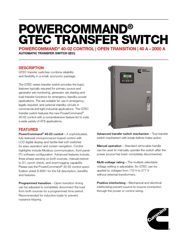 Powercommand Gtec Transfer Switch: Powercommand 40-02 Control - Open ...