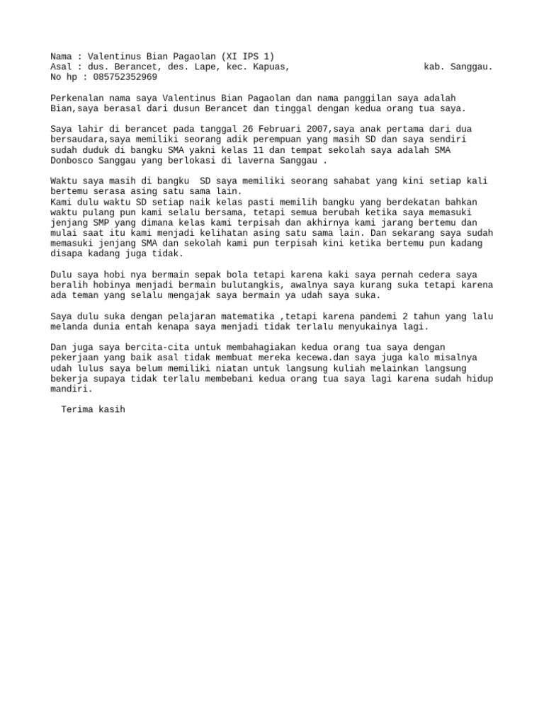 Tugas Membuat Autobiografi Diri Sendiri Pdf