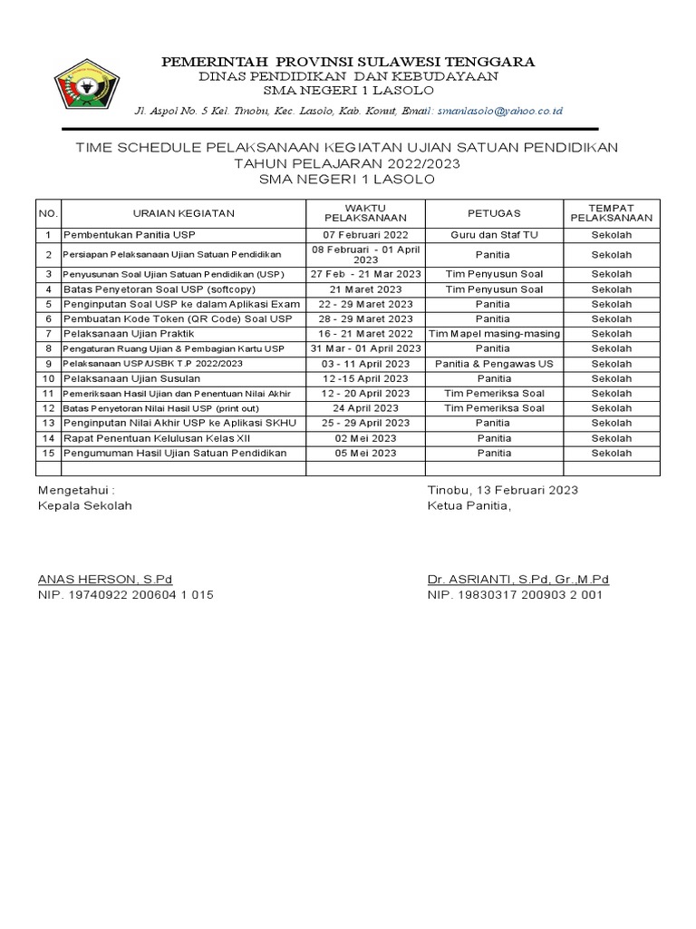 Skedul Usp 2023 | PDF