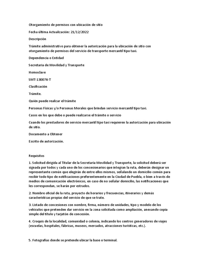 Otorgamiento de Permisos Con Ubicación de Sitio | PDF | Transporte