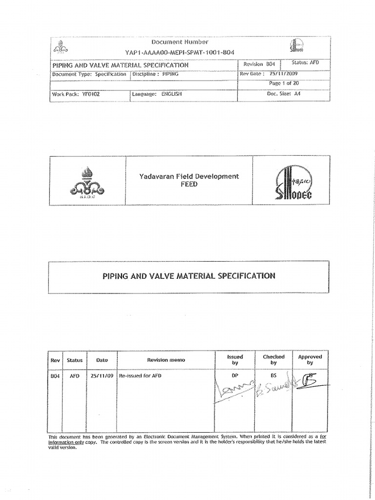 Piping and Valve Material Specification B04 | PDF | Pipe (Fluid ...
