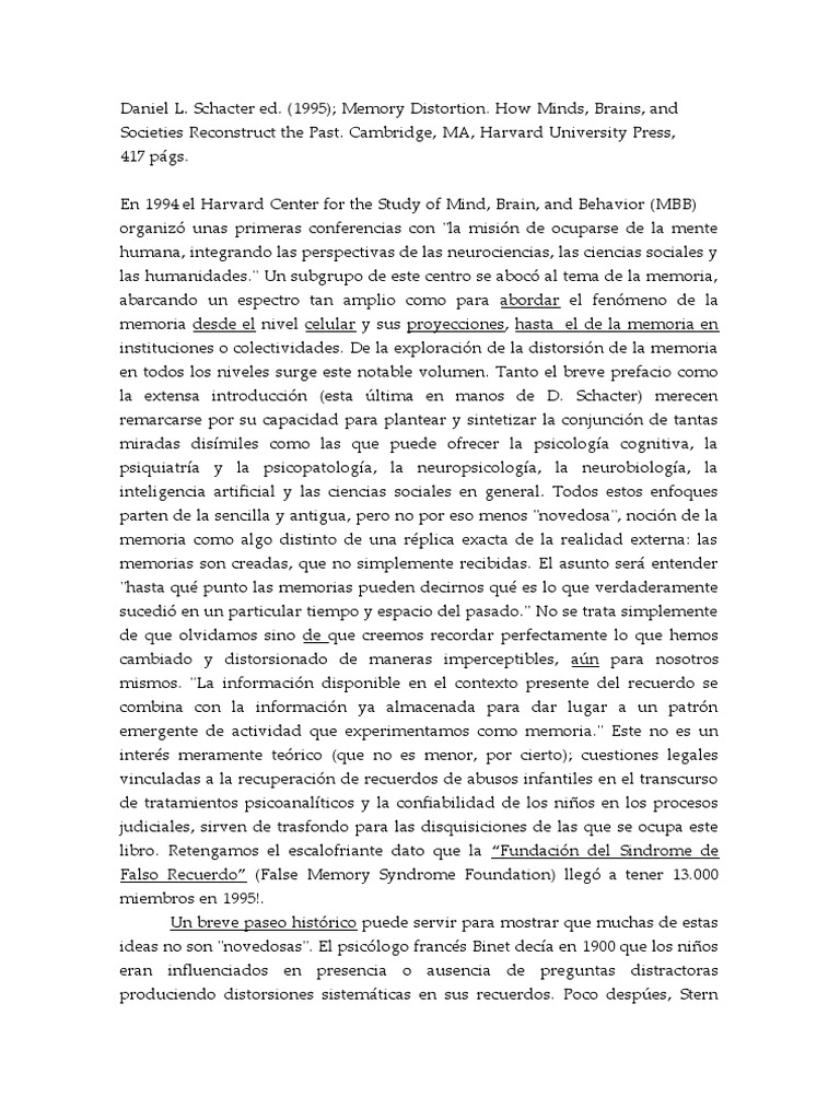 Memory Distortions | PDF | Memoria | Sicología