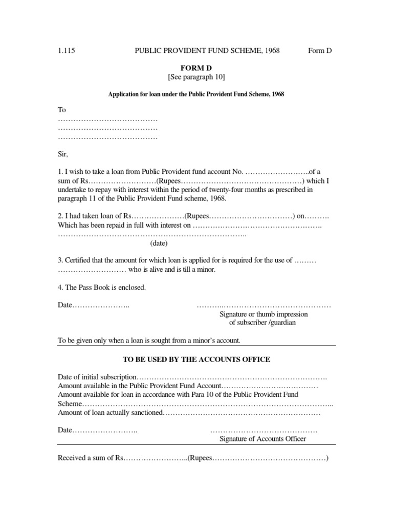 Public Provident Fund Loan Application Form | PDF