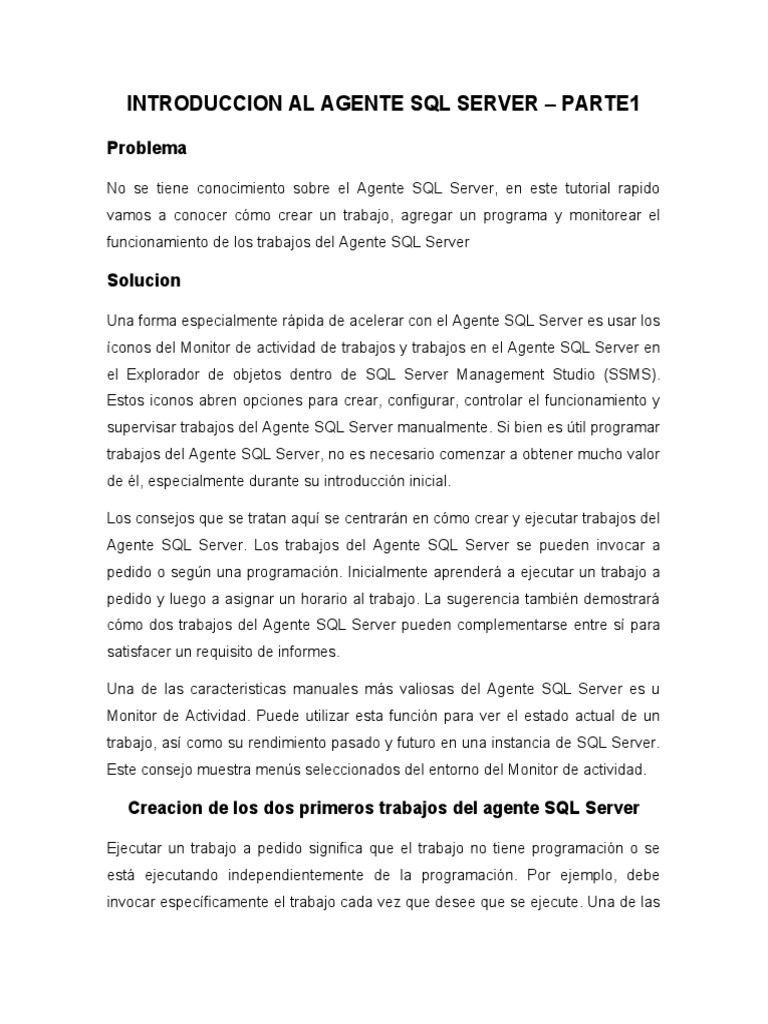 Introduccion Al Agente SQL Server | PDF | Servidor SQL de Microsoft | SQL
