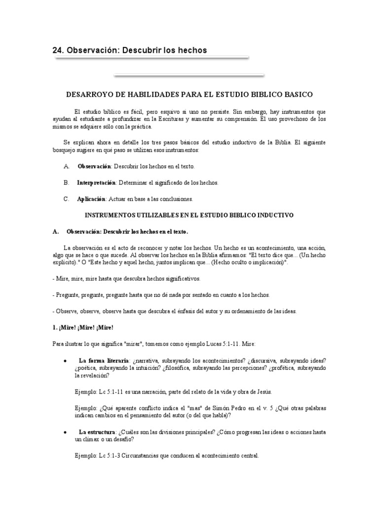 Observación en el Estudio Bíblico Inductivo | PDF | Jesús | Biblia