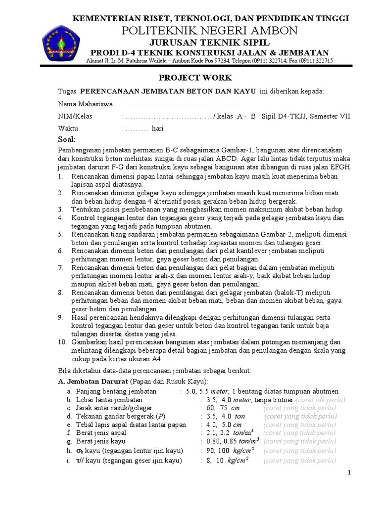 Draft Soal Perencanaan Jembatan Project Work | PDF