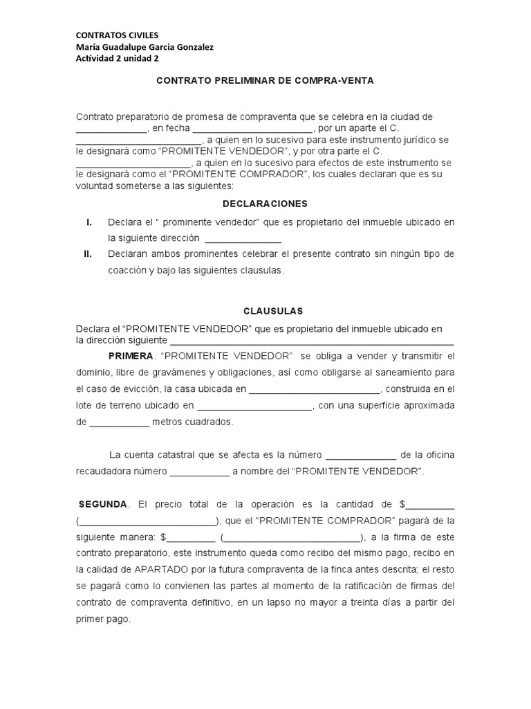 Contrato Preliminar de Compra | PDF | Derecho contractual | Derecho empresarial