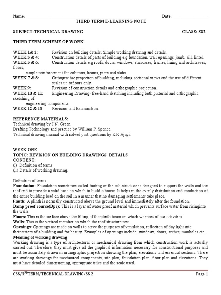 SS2 Technical Drawing Third Term Plan | PDF | Stairs | Deep Foundation