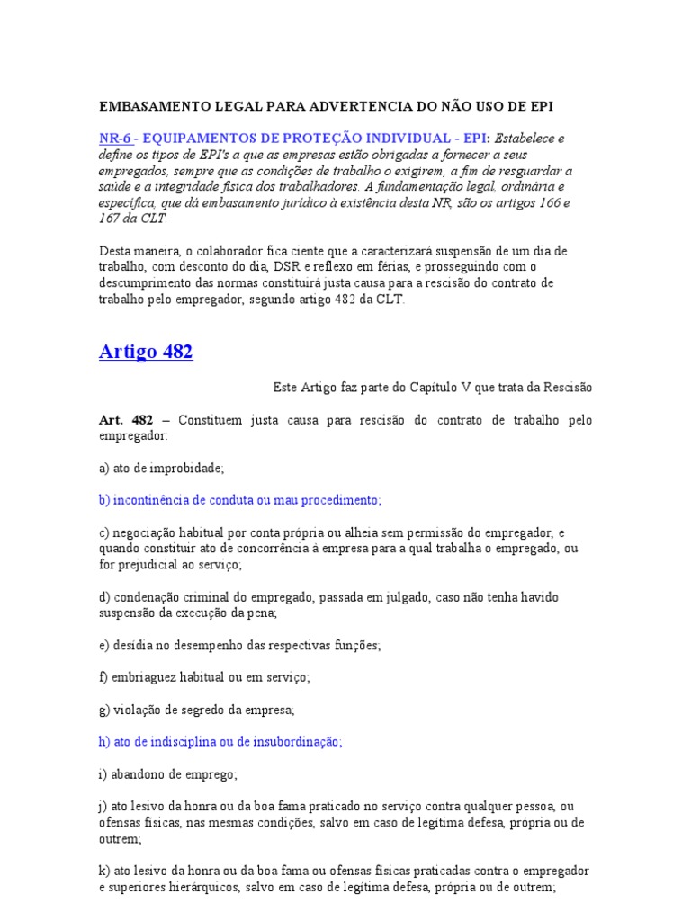 EMBASAMENTO LEGAL PARA ADVERTENCIA DO NÃO USO DE EPI | Justiça | Crime ...