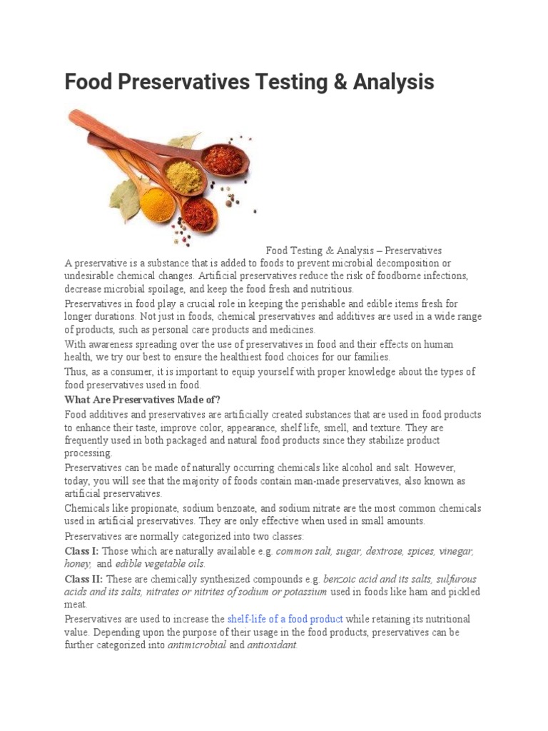 Food Preservatives Testing | PDF