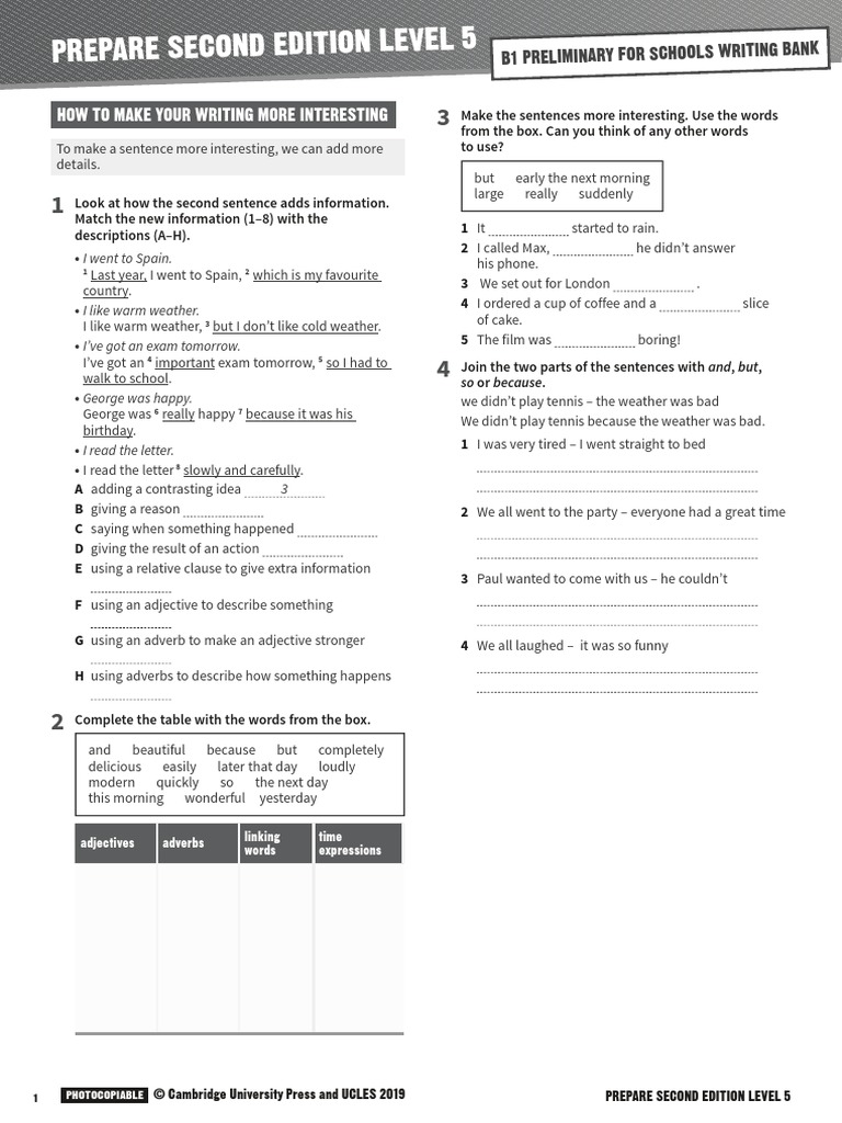 B1 Preliminary For Schools Writing Bank | PDF | Adverb | Verb