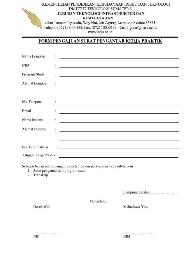 Form Pengajuan Surat Pengantar Kerja Praktik | PDF | Karier ...