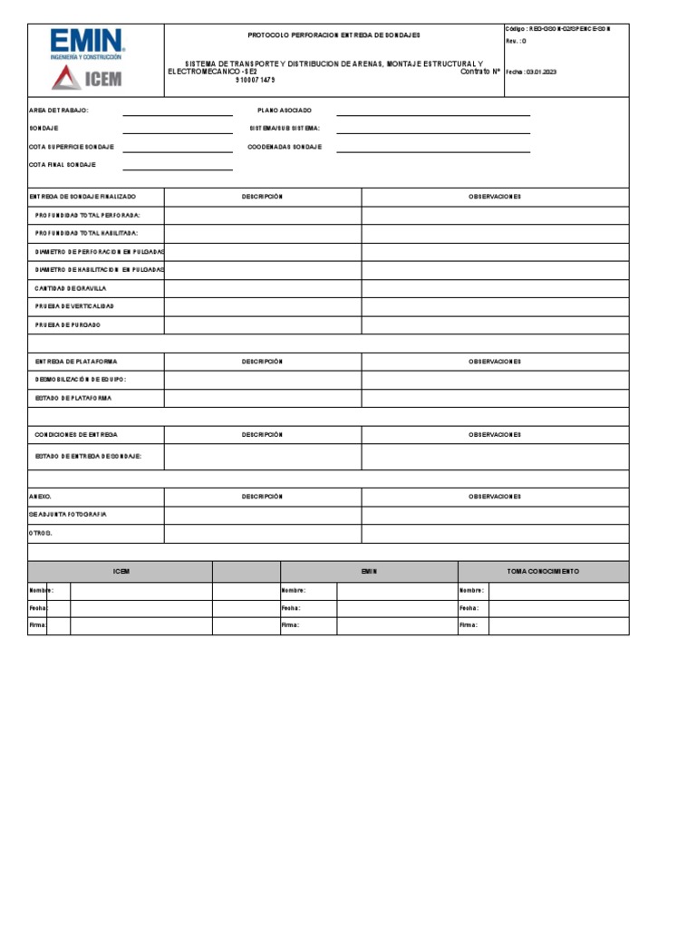 REG-GSON-02-SPENCE-SON - Protocolo Perforacion Entrega de Pozo | PDF