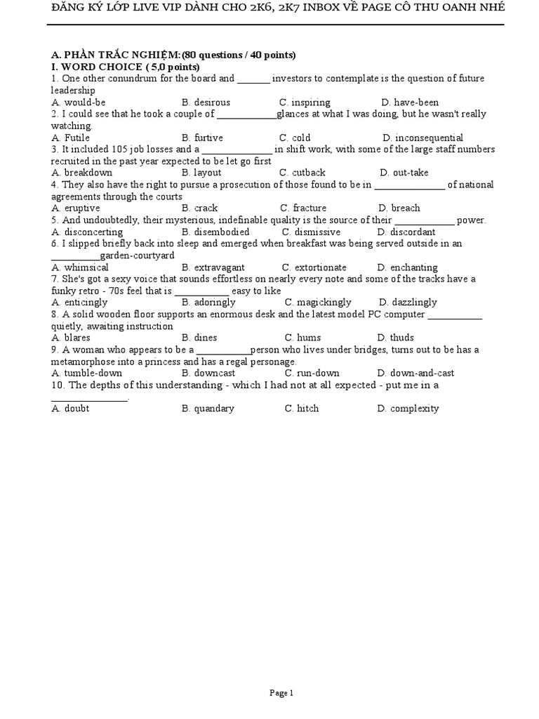 NG Pháp Và T V NG L P 10. Olympic 30 - 4. Cô Thu Oanh | PDF