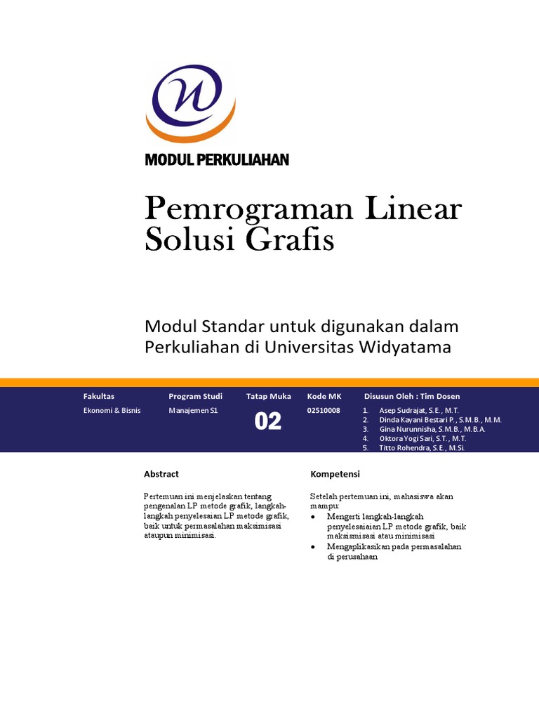 Modul Minggu 02 Linear Programming Solusi Grafis Pdf