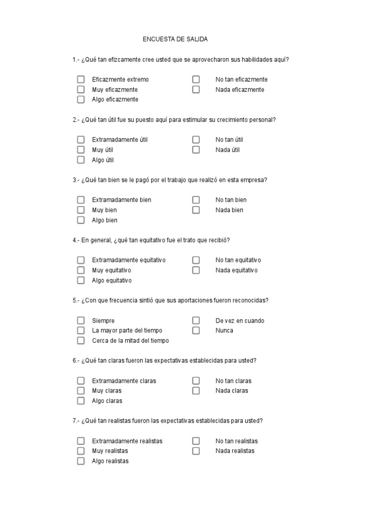 Encuesta de Salida - Sheet1 | PDF