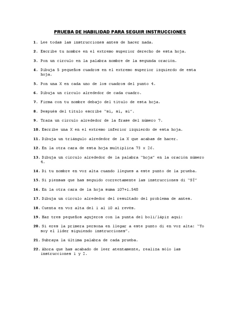 Test para Seguir Instrucciones | PDF