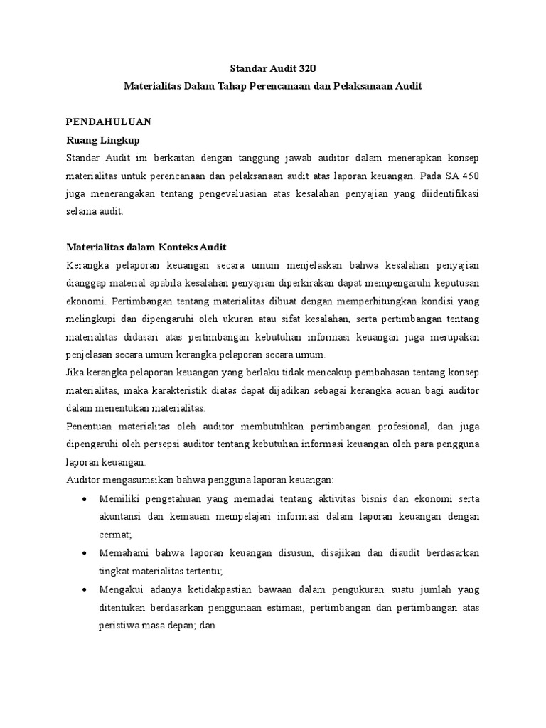 Materialitas dalam Audit SA 320 | PDF | Bisnis | Teknologi & Rekayasa