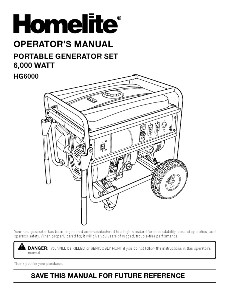 Homelite HG6000 Generator | PDF | Home Appliance | Manufactured Goods