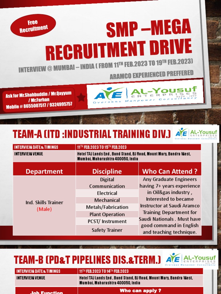 SMP Mega Recruitment Drive Alyousuf 2023 | PDF | Engineer | Engineering