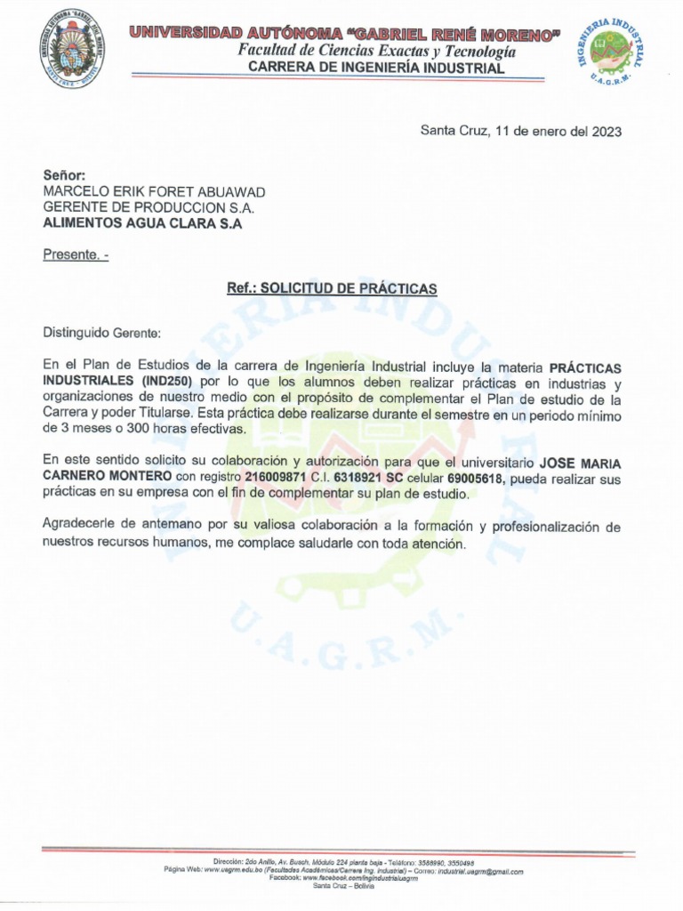 Carta de Pasantia | PDF