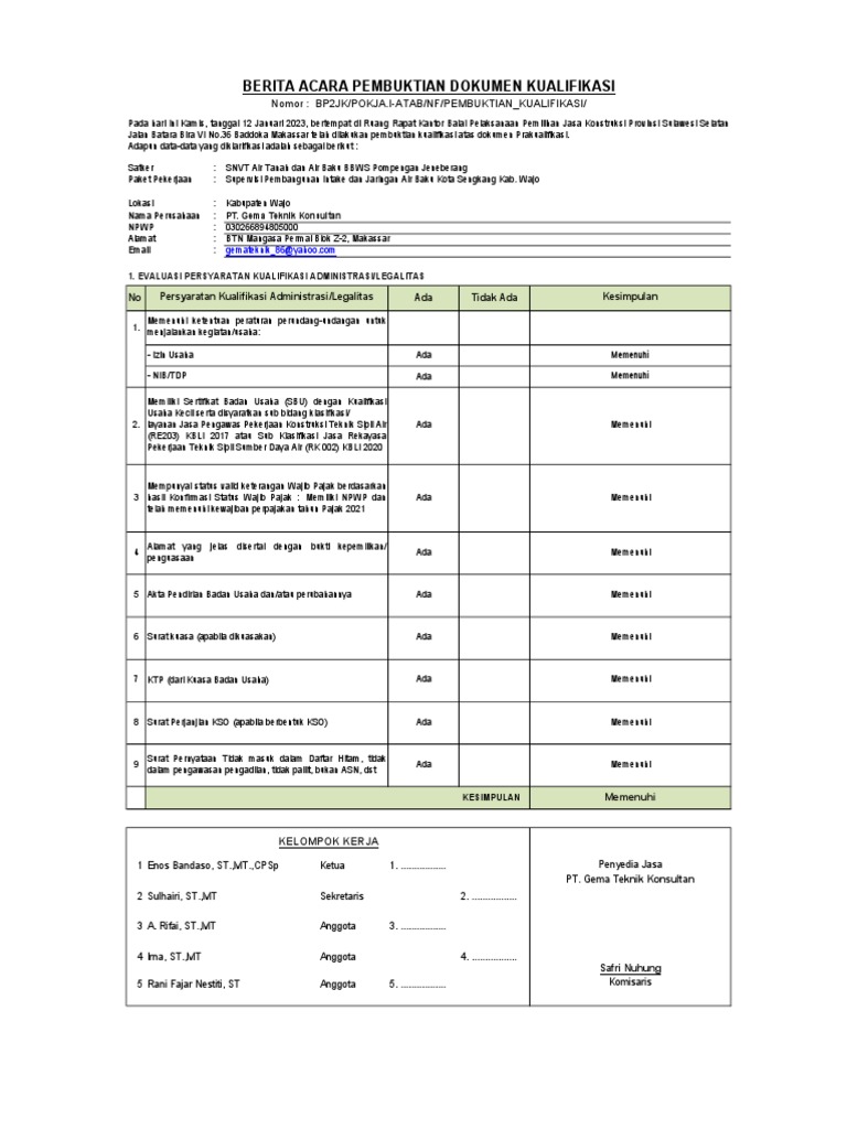 Evaluasi Kualifikasi Proyek Konstruksi | PDF
