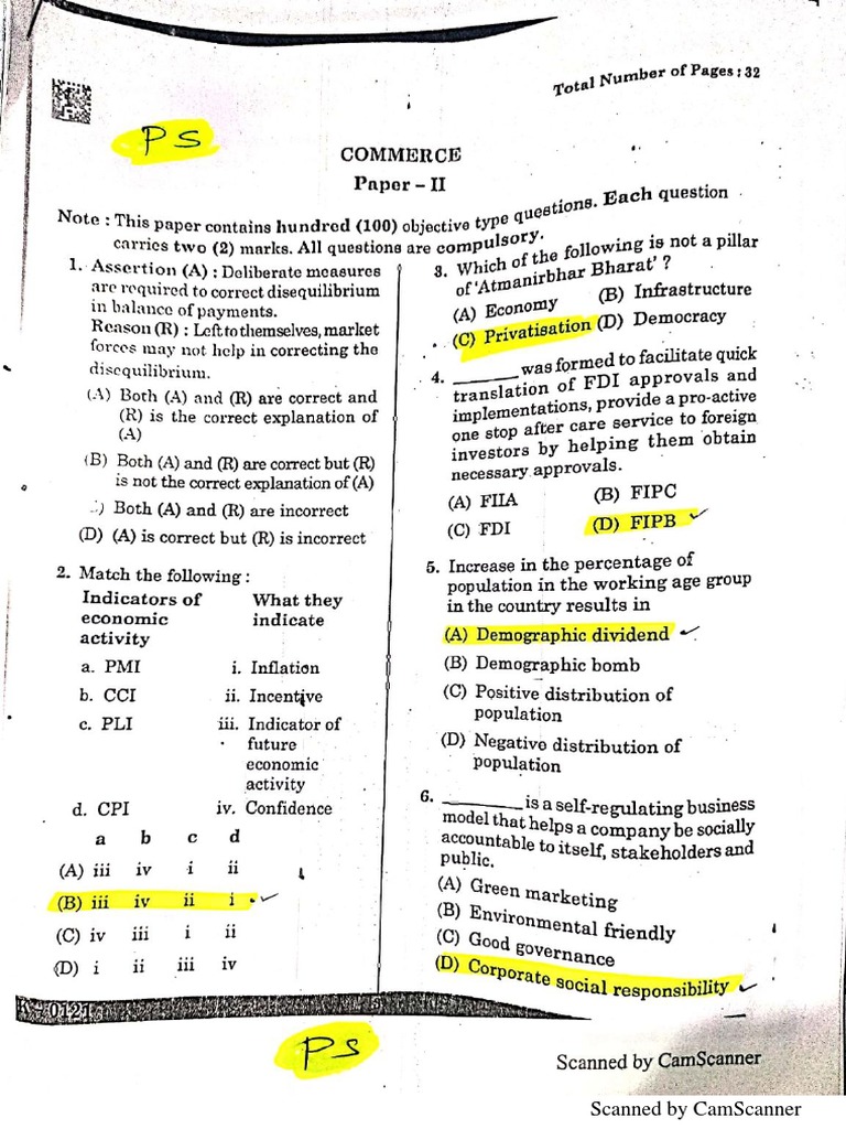 Kset Commerce Key Ans (PS) | PDF