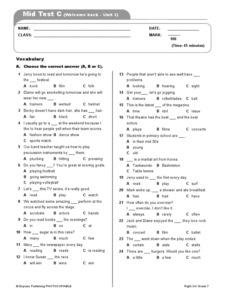 13C Right On gr7 Mid Test C | PDF