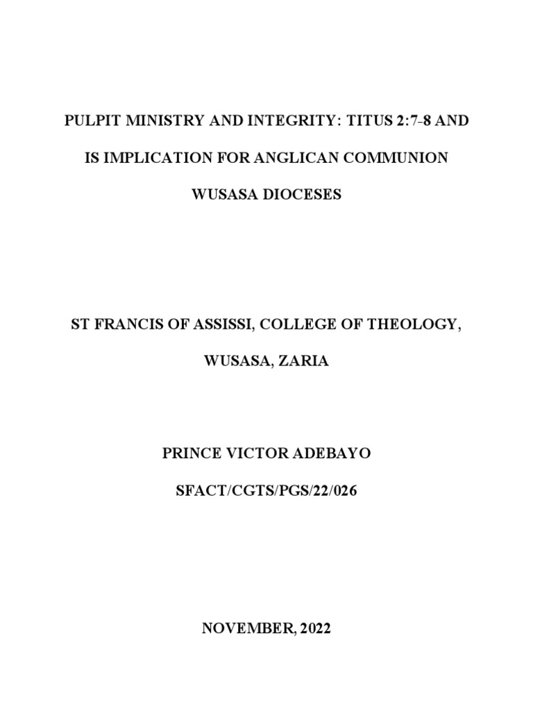 Integrity and Pulpit Ministry | PDF | Jesus | Integrity