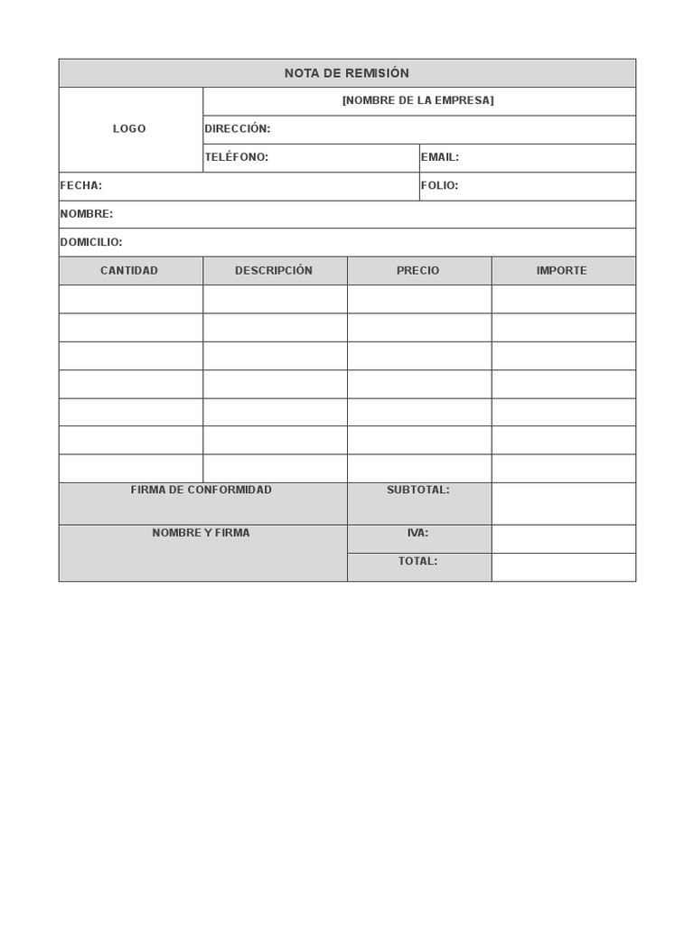Formato de Nota de Remision | PDF