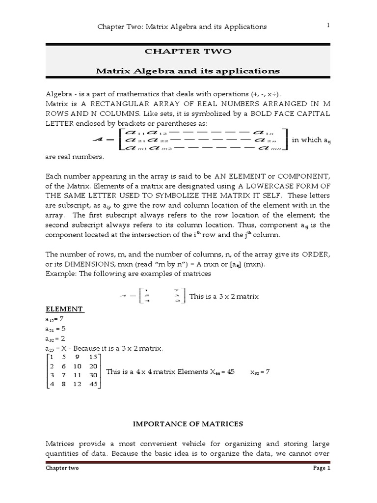 Chapter 2. Matrix Algebra and Its Applications | PDF | Matrix ...