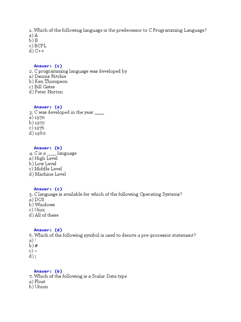 C MCQ | PDF | Pointer (Computer Programming) | C (Programming Language) C MCQ | PDF | Pointer (Computer Programming) | C (Programming Language)
